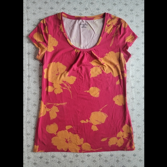 Merona | Tops | Merona Pink Orange Floral Stretch Top | Poshmark